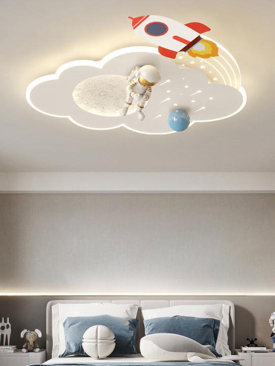 Modern Art Deco Kids Acrylic Metal Round Cloud Rocket Astronaut LED ...