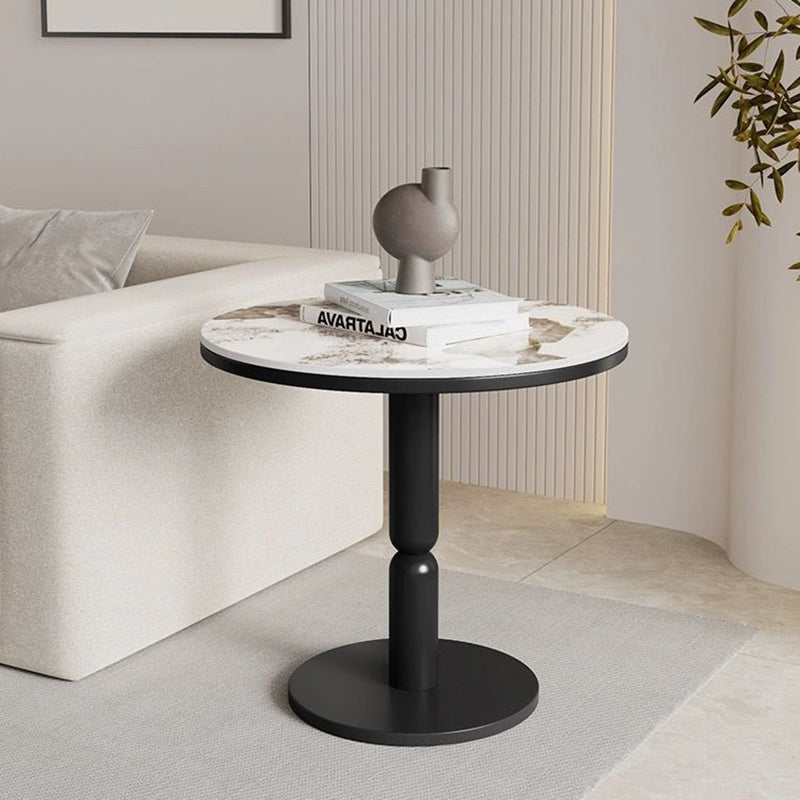 Contemporary Nordic Round Cylindrical Rock Slab Tabletop Carbon Steel ...